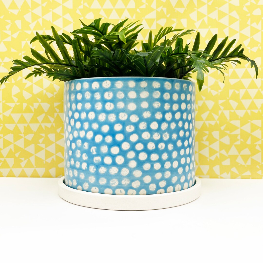 Turquoise Blue Dotted Ceramic Planter - Large - Etsy