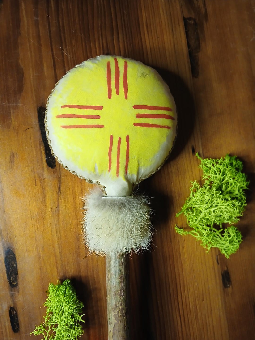 Zuni Sun Sign Rawhide Rattle | Sacred Sun Father Rattle | Shaman Rattle ...