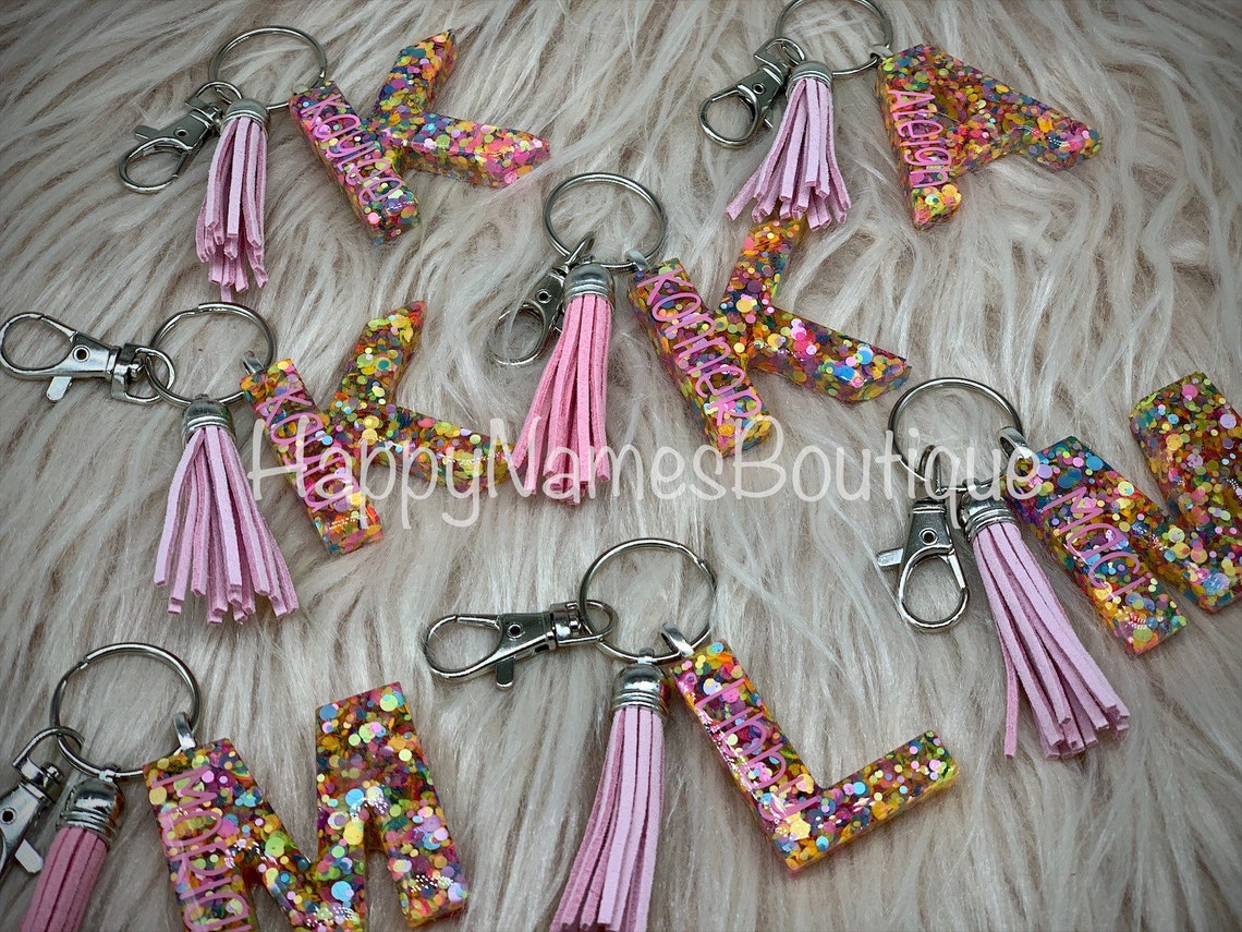 Letter Keychain / Custom Initial Keyring / Confetti Monogram - Etsy