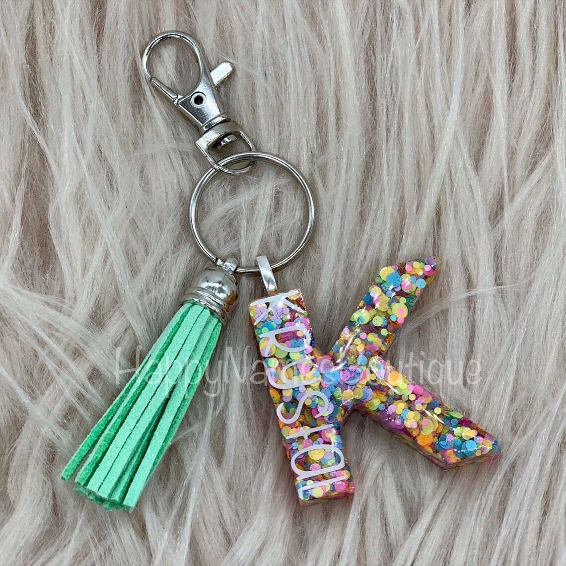 Letter Keychain / Custom Initial Keyring / Confetti Monogram - Etsy