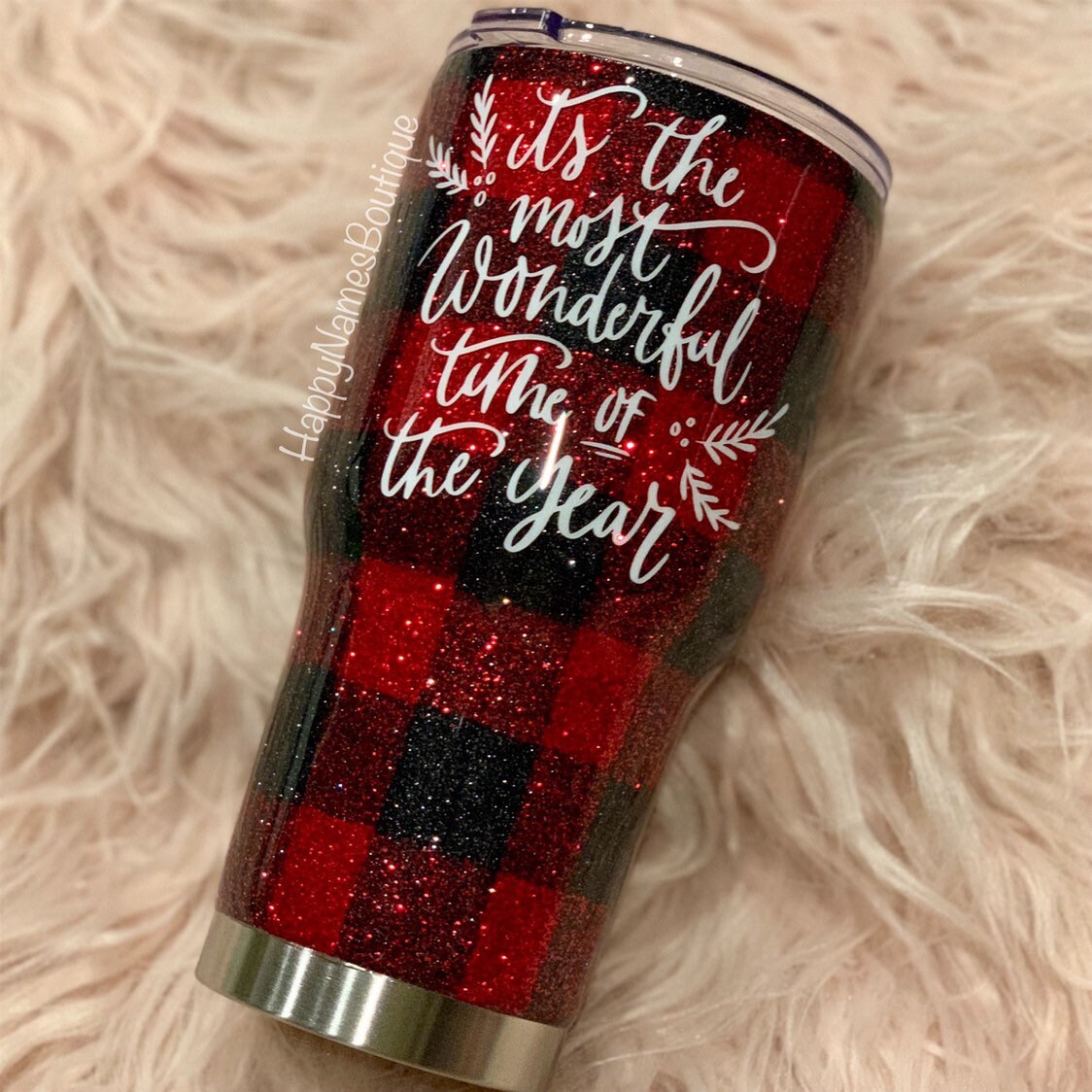 Buffalo Plaid Glitter Tumbler / Christmas Red and Black YETI / Its the ...