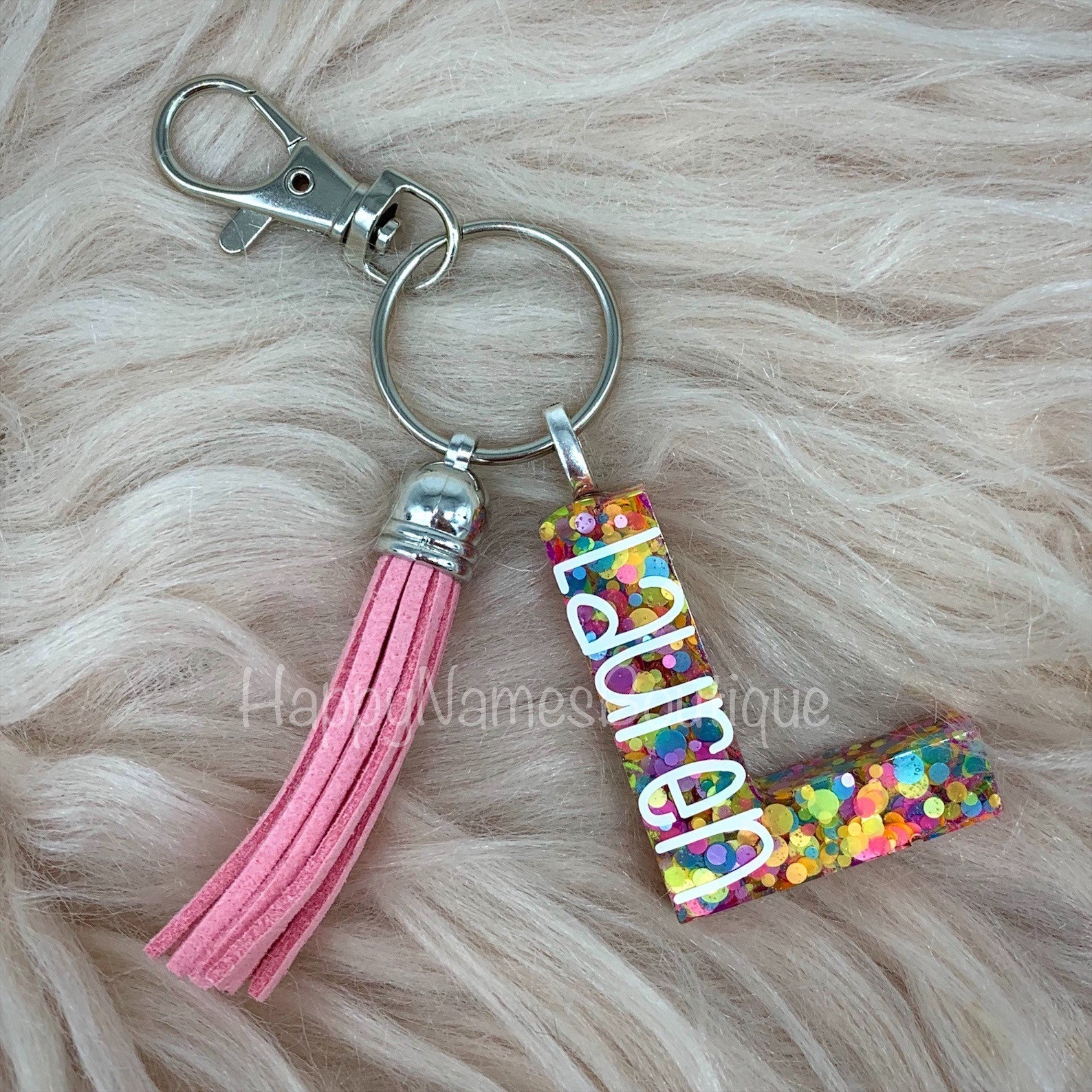 Letter Keychain / Custom Initial Keyring / Confetti Monogram - Etsy
