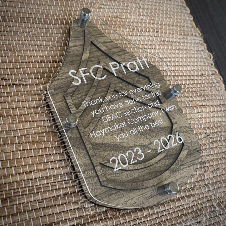 Custom Military Rank Plaque / Monochrome Personalized Wood and Acrylic ...