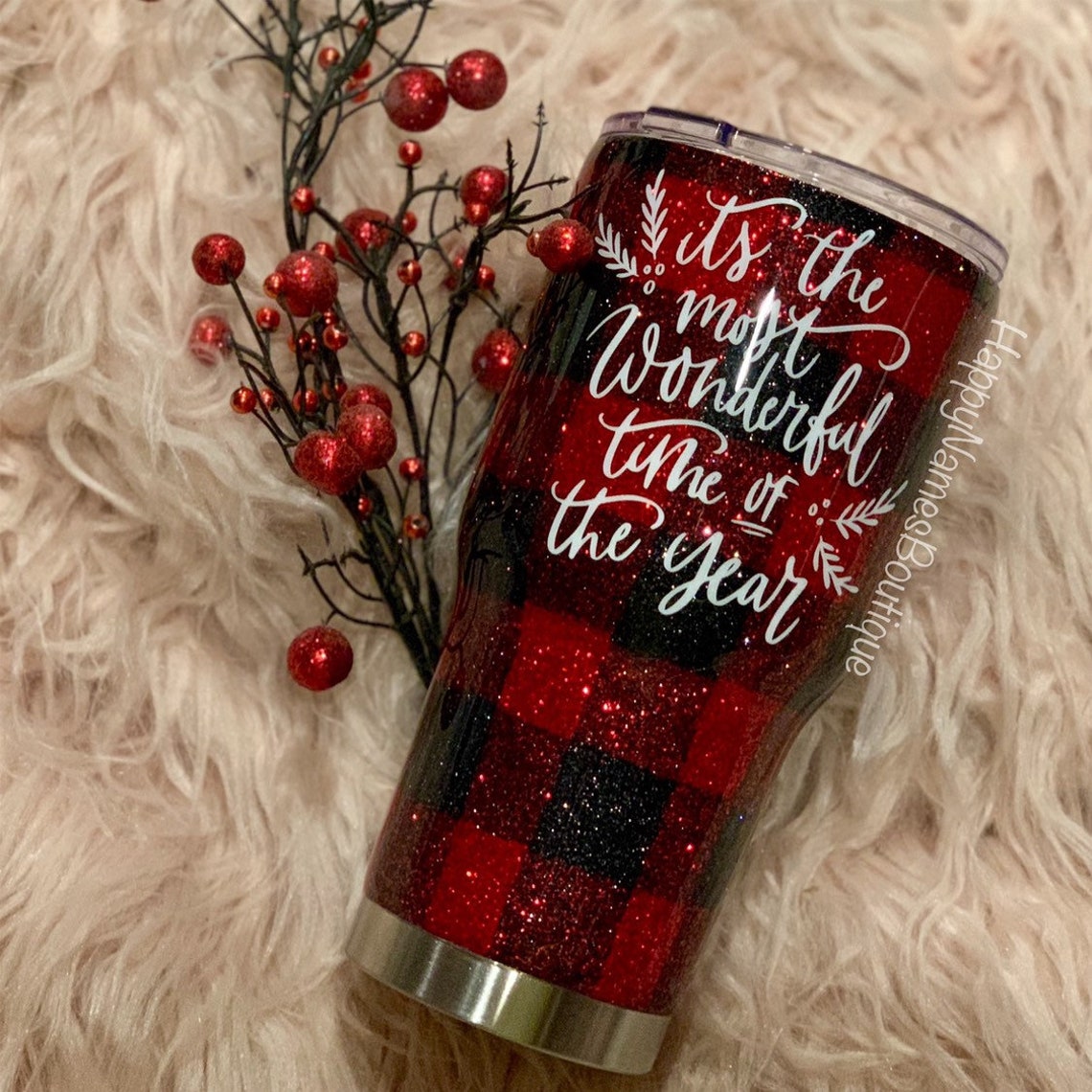 Buffalo Plaid Glitter Tumbler / Christmas Red and Black YETI / Its the ...