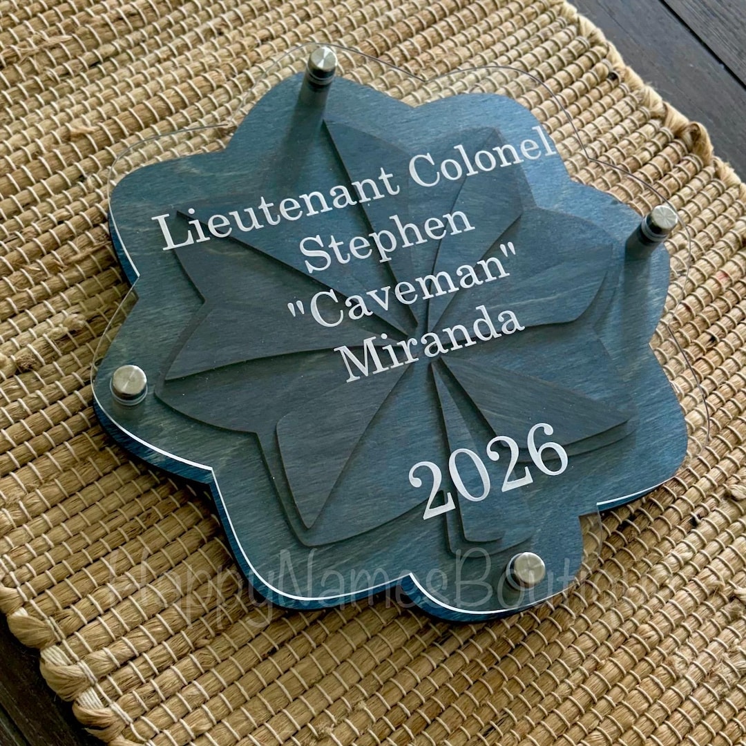 Custom Military Rank Plaque / Monochrome Personalized Wood and Acrylic ...
