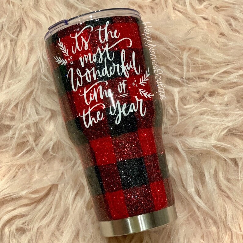 Buffalo Plaid Glitter Tumbler / Christmas Red and Black YETI / Its the ...