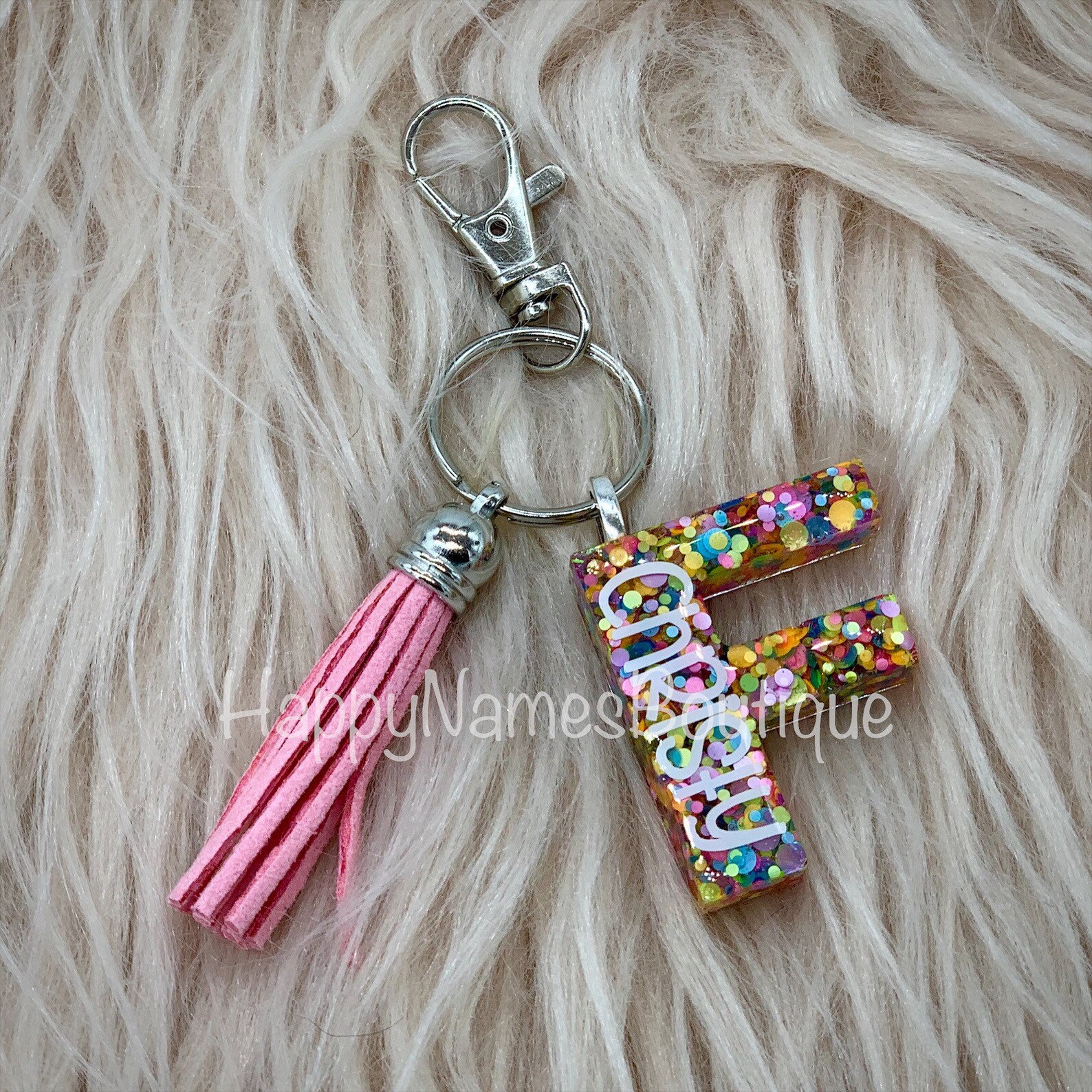 Letter Keychain / Custom Initial Keyring / Confetti Monogram - Etsy