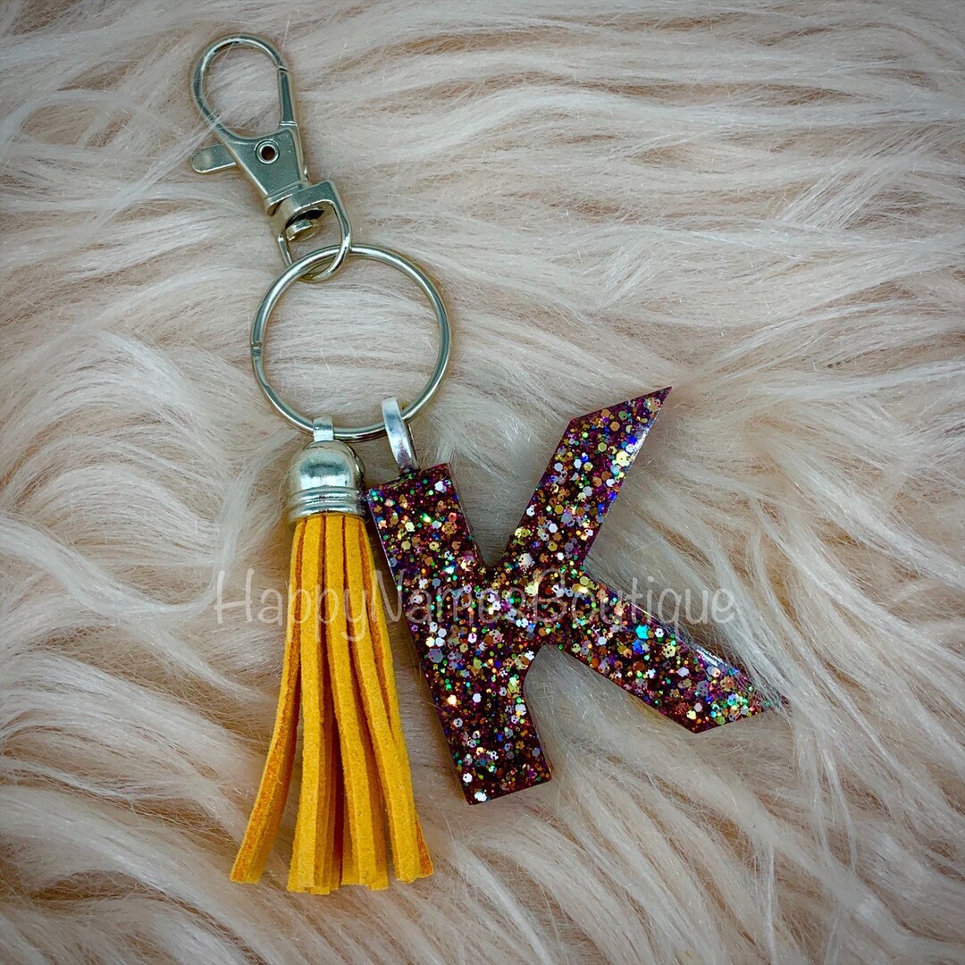 Glitter Letter Keychain / Custom Initial Keyring / Maroon Glitter ...