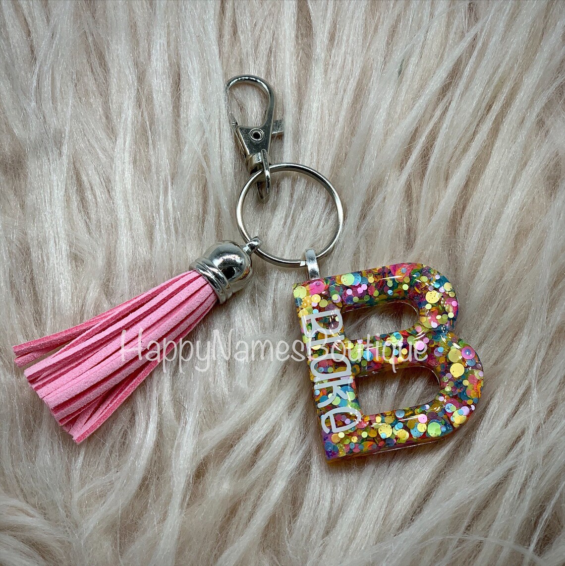 Letter Keychain / Custom Initial Keyring / Confetti Monogram - Etsy