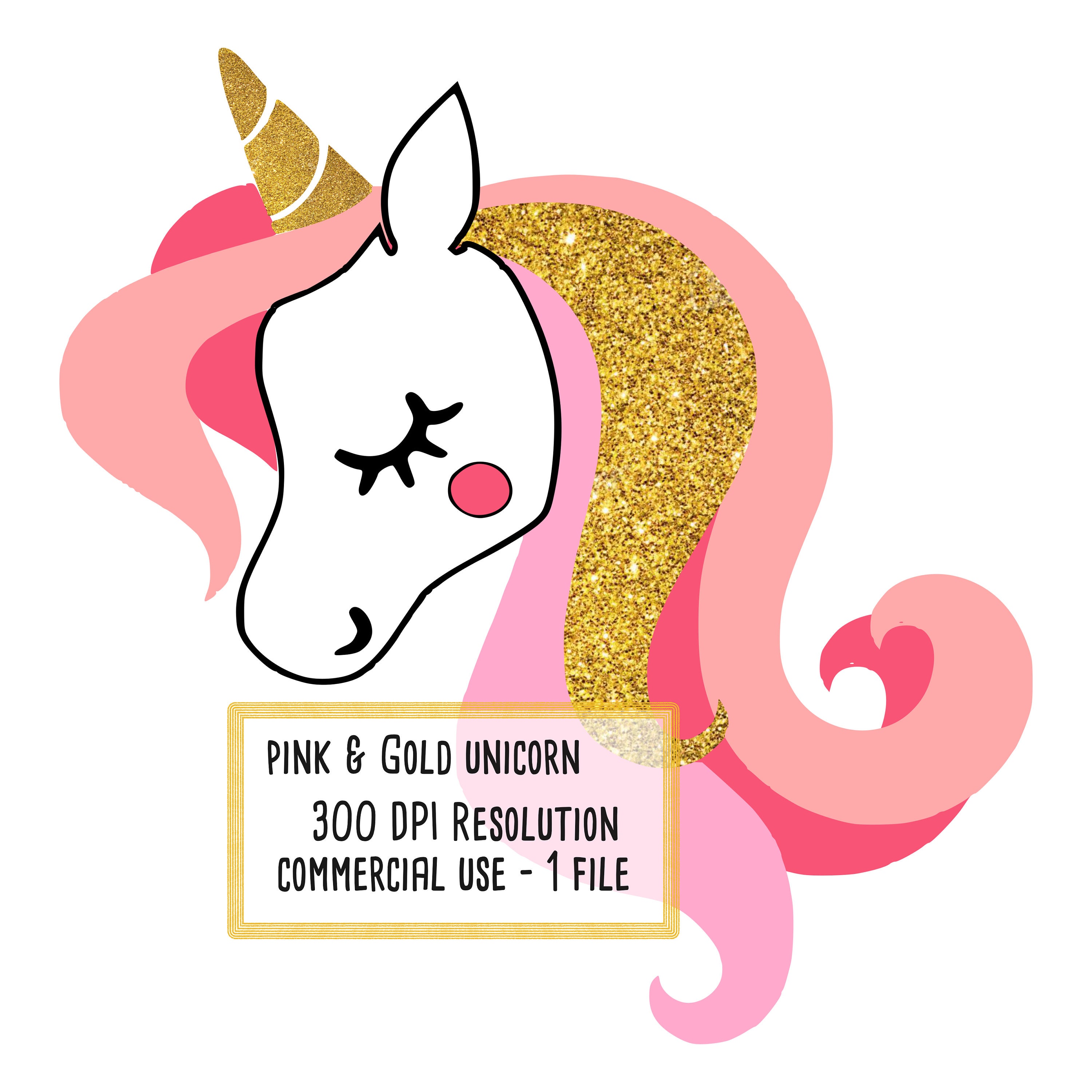 Unicorn Clip Art Unicorn Birthday Png Pink and Gold Unicorn - Etsy