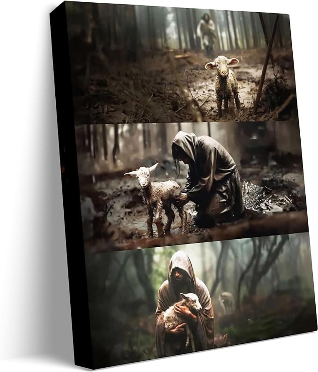 Jesus and Lamb Canvas Wall Art Jesus Chasing After Lamb Picture ...