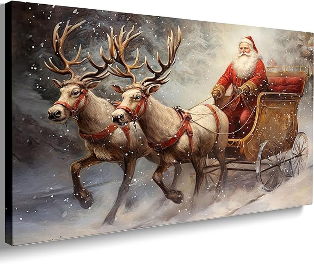 Vintage Santa Sleigh Wall Art Christmas Decor Featuring Santa Claus ...