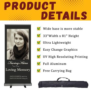 Memorial Retractable Banner 33x81, Custom Funeral Photo Banner Stand ...