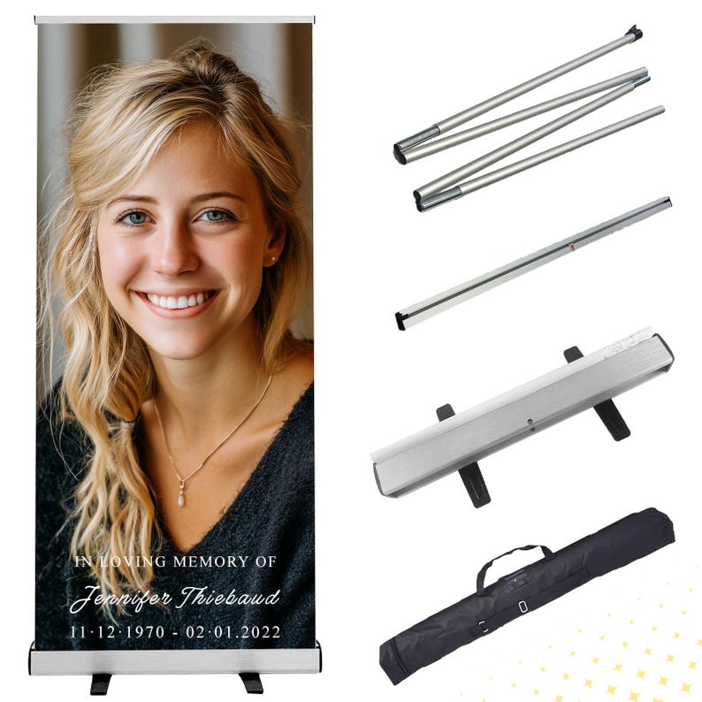 Memorial Retractable Banner 33x81, Custom Funeral Photo Banner Stand ...
