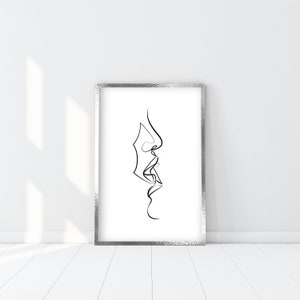 Single Line Kiss Print, Minimalist Kiss Poster, Scandinavian Minimalist ...