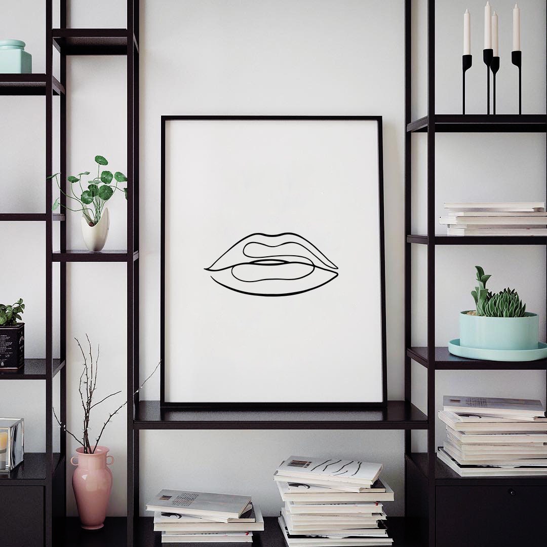 Single Line Lips Print Minimalist Lips Poster Scandinavian | Etsy