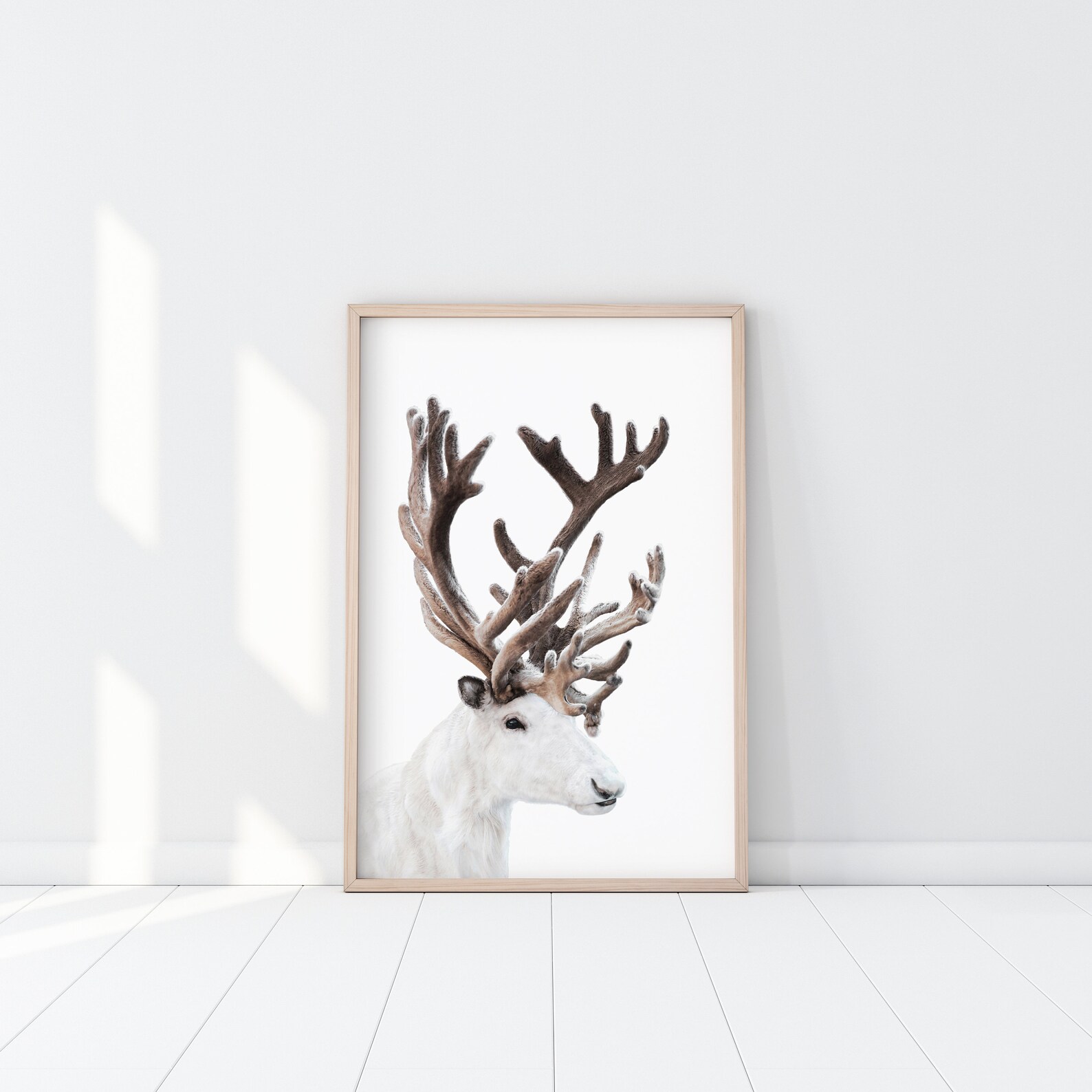 White Reindeer Print Minimalist Reindeer Poster White - Etsy