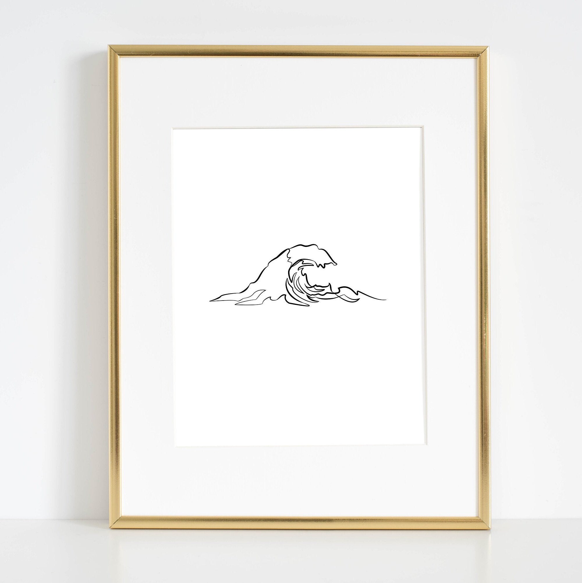 Single Line Wave Print Kanagawa Wave the Great Wave Ocean - Etsy