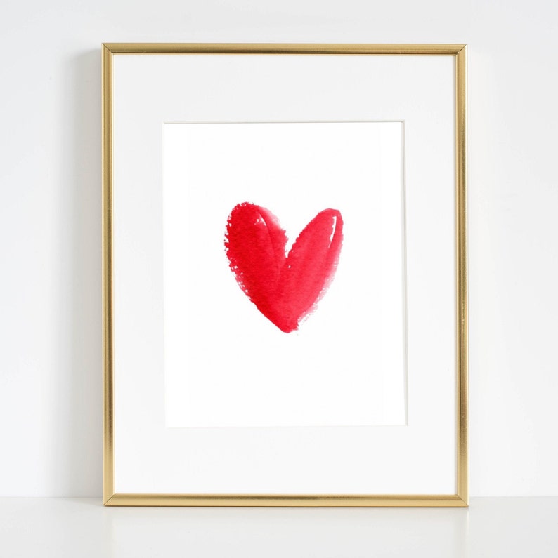 Red Watercolor Heart Print, Ruby Heart Poster, Love Wall Art, Love Sign ...