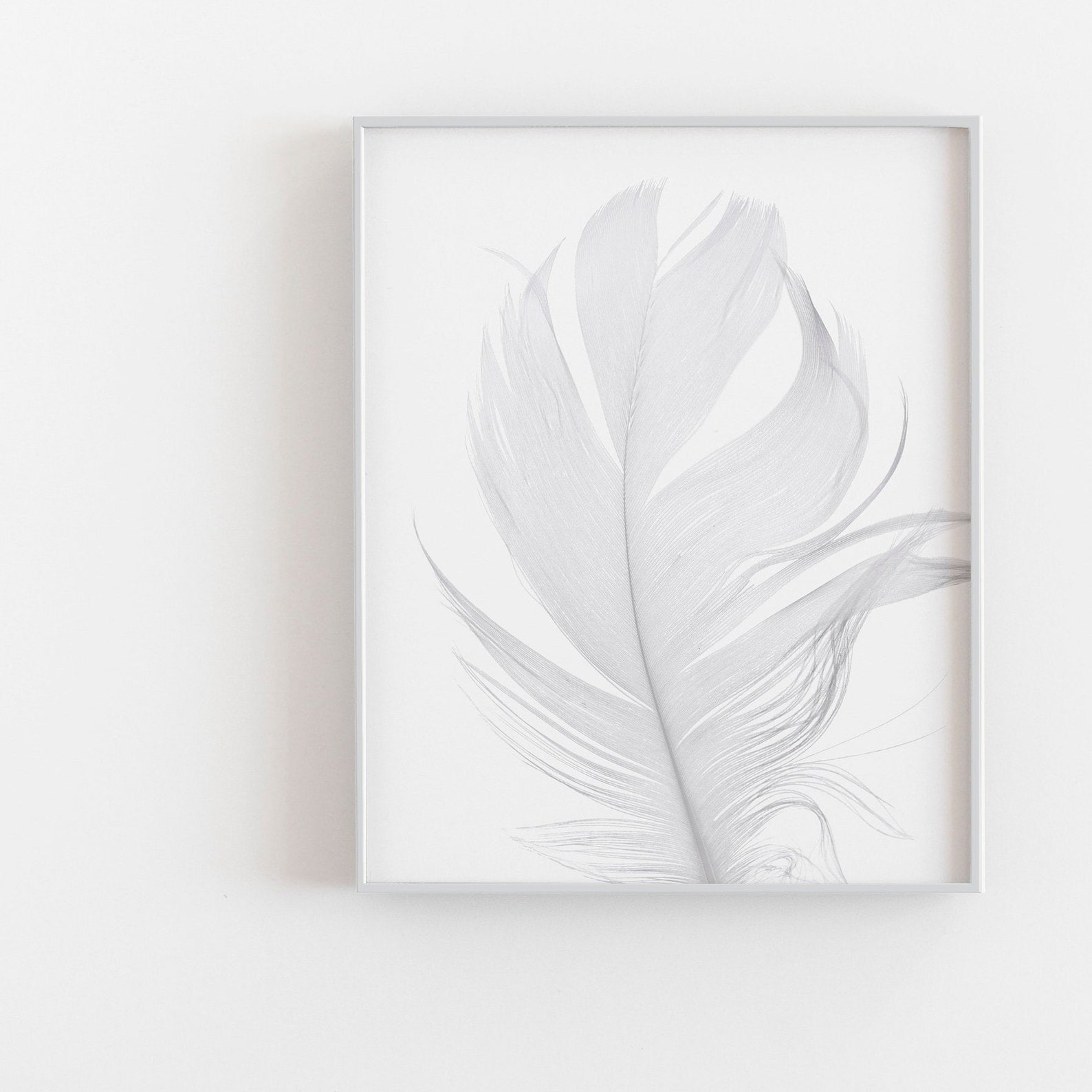 White Feather Print Feather Poster Minimalist Wall Art Air - Etsy