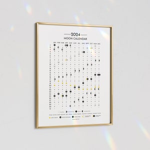 Moon Calendar 2024, Lunar Calendar 2024, 2024 Calendar Printable, Moon ...