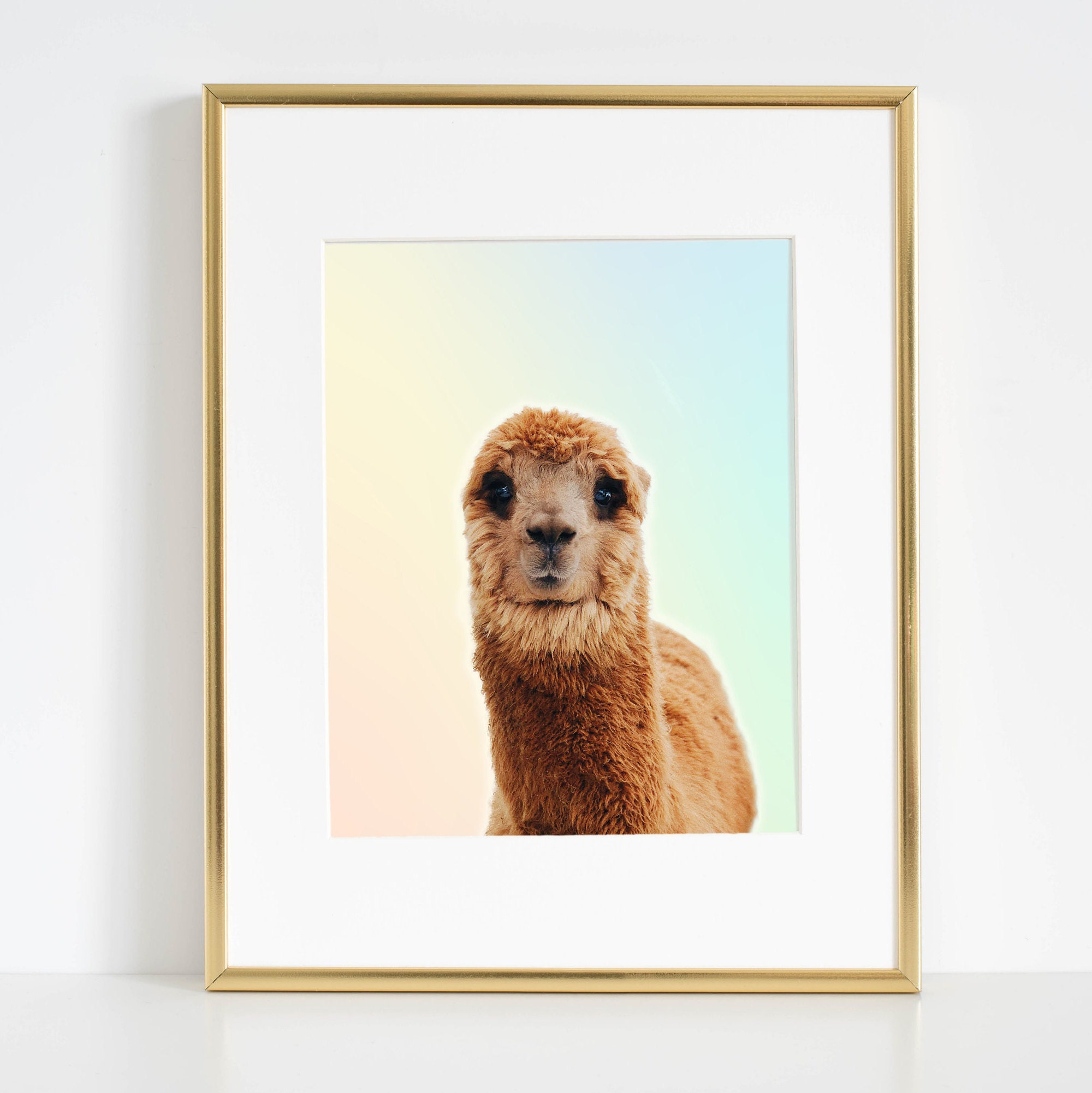 Llama Gift Cute Alpaca Print Ginger Camel poster Fluffy | Etsy