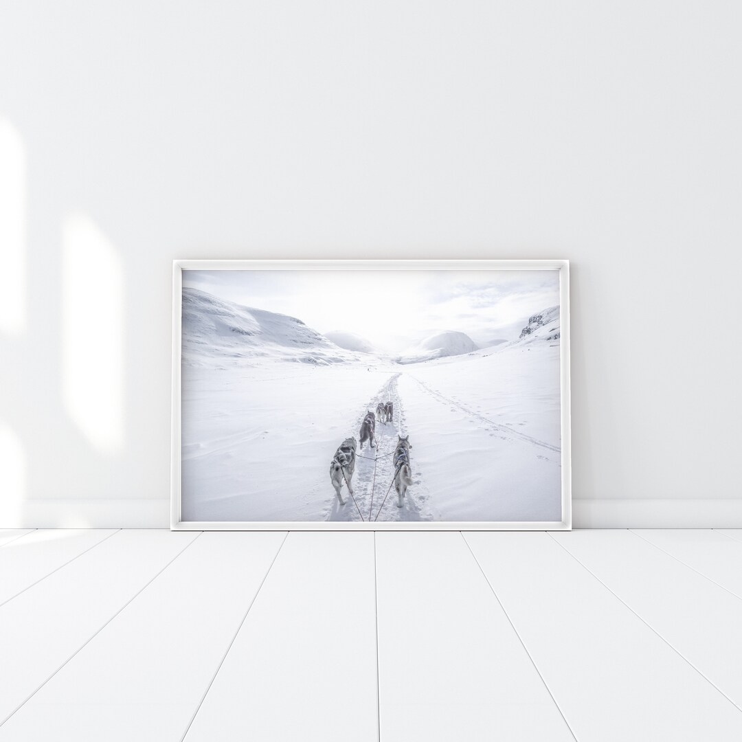 Sled Dogs Print, Dog Sled Poster, Winter Art, Winter Travel Poster, Dog ...