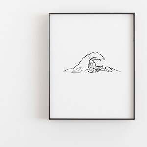Single Line Wave Print, Kanagawa Wave, the Great Wave, Ocean Poster ...