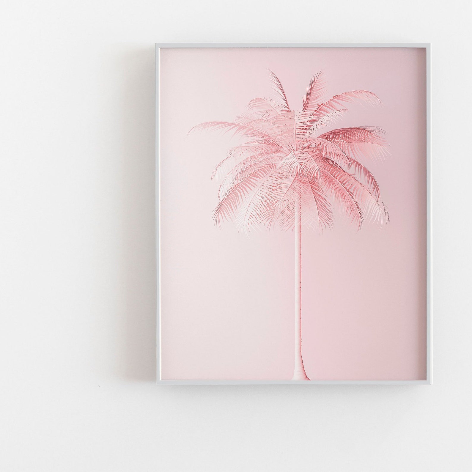 Pink Palm Print Tropical blush pink palm wall art Summer | Etsy