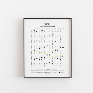 Moon Calendar 2024, Lunar Calendar 2024, 2024 Calendar Printable, Moon ...