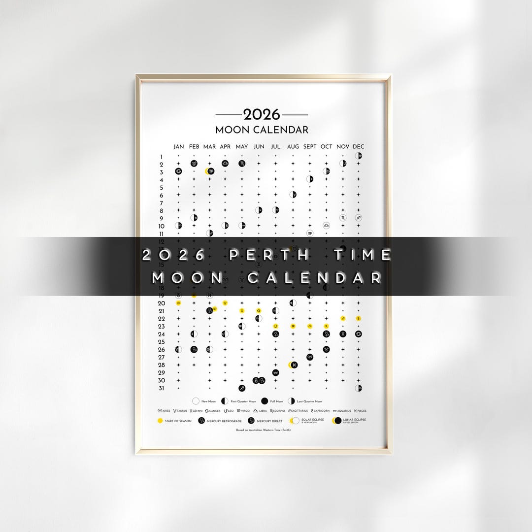 Perth Time Moon Calendar 2026, Australian Western Time Lunar Calendar ...