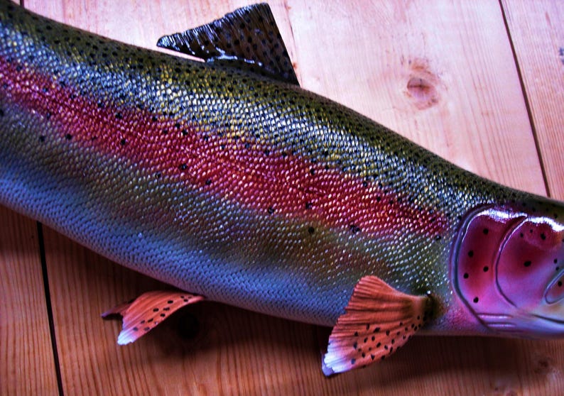 Handcrafted Rainbow Trout, Cabin Decor, Sculpture, Fishing Gift, Fish ...