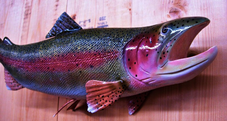Handcrafted Rainbow Trout, Cabin Decor, Sculpture, Fishing Gift, Fish ...