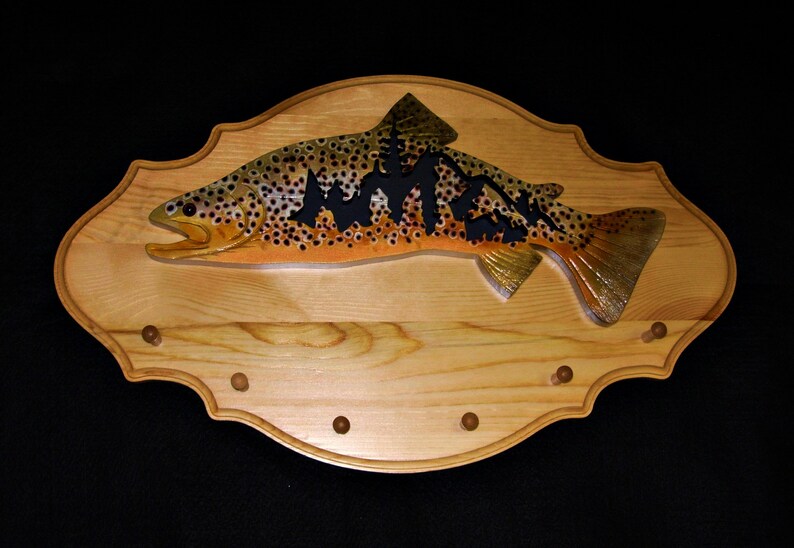 Hand Carved Brown Trout Hat Rack: Aspen Wood Fishing Decor - Etsy