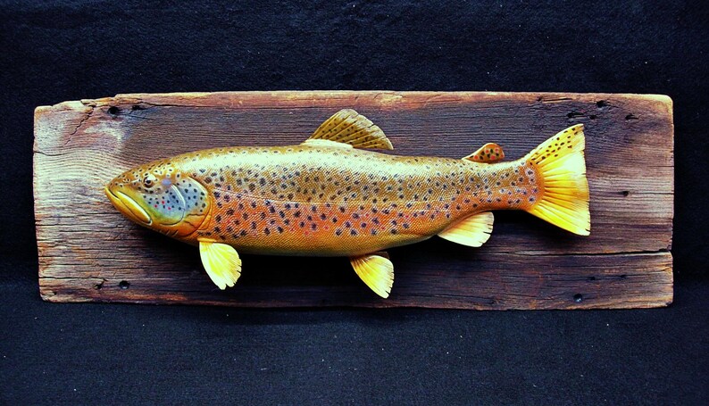 Handcrafted Brown Trout, Fishing Art, Fly Fishing, Sculpture, Trout Art ...