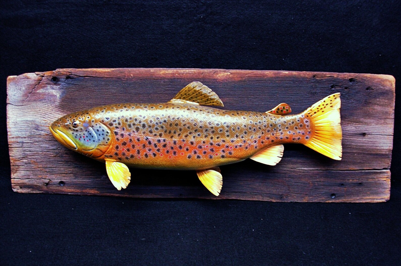 Hand Carved Brown Trout Sculpture: Aspen Wood Fishing Art, Cabin Lodge ...