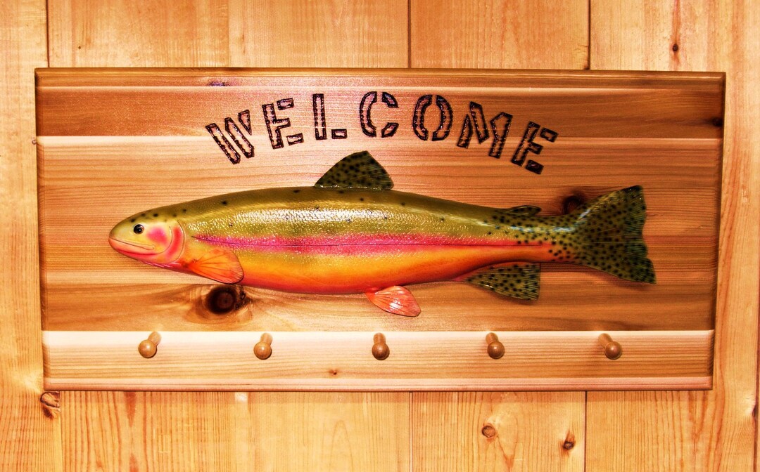 Handcrafted Cutthroat Trout Hat Rack and Welcome Sign, Wildlife Art ...