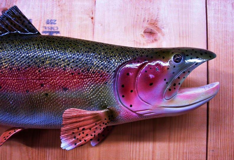 Handcrafted Rainbow Trout, Cabin Decor, Sculpture, Fishing Gift, Fish ...