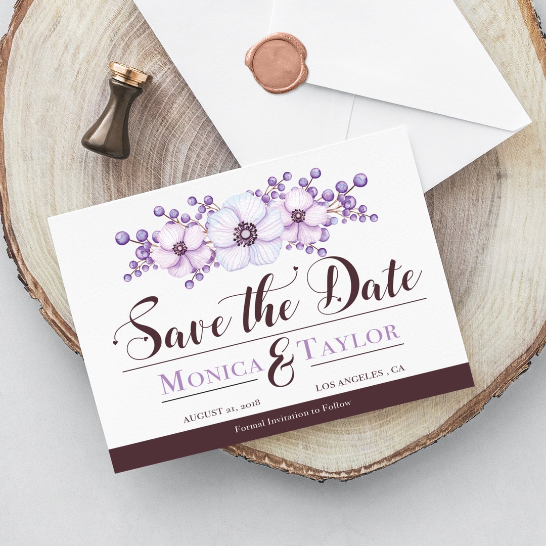Floral Design Save the Date Card Template, Printable Save the Date, DIY ...