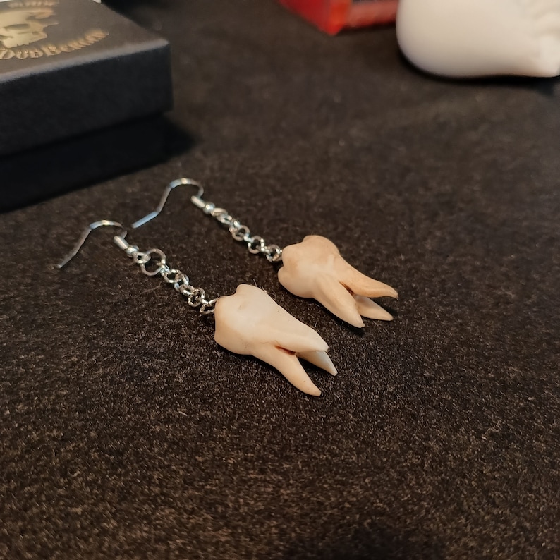 Pair of Human Teeth Earrings on Chain - Human Molar Earrings ...