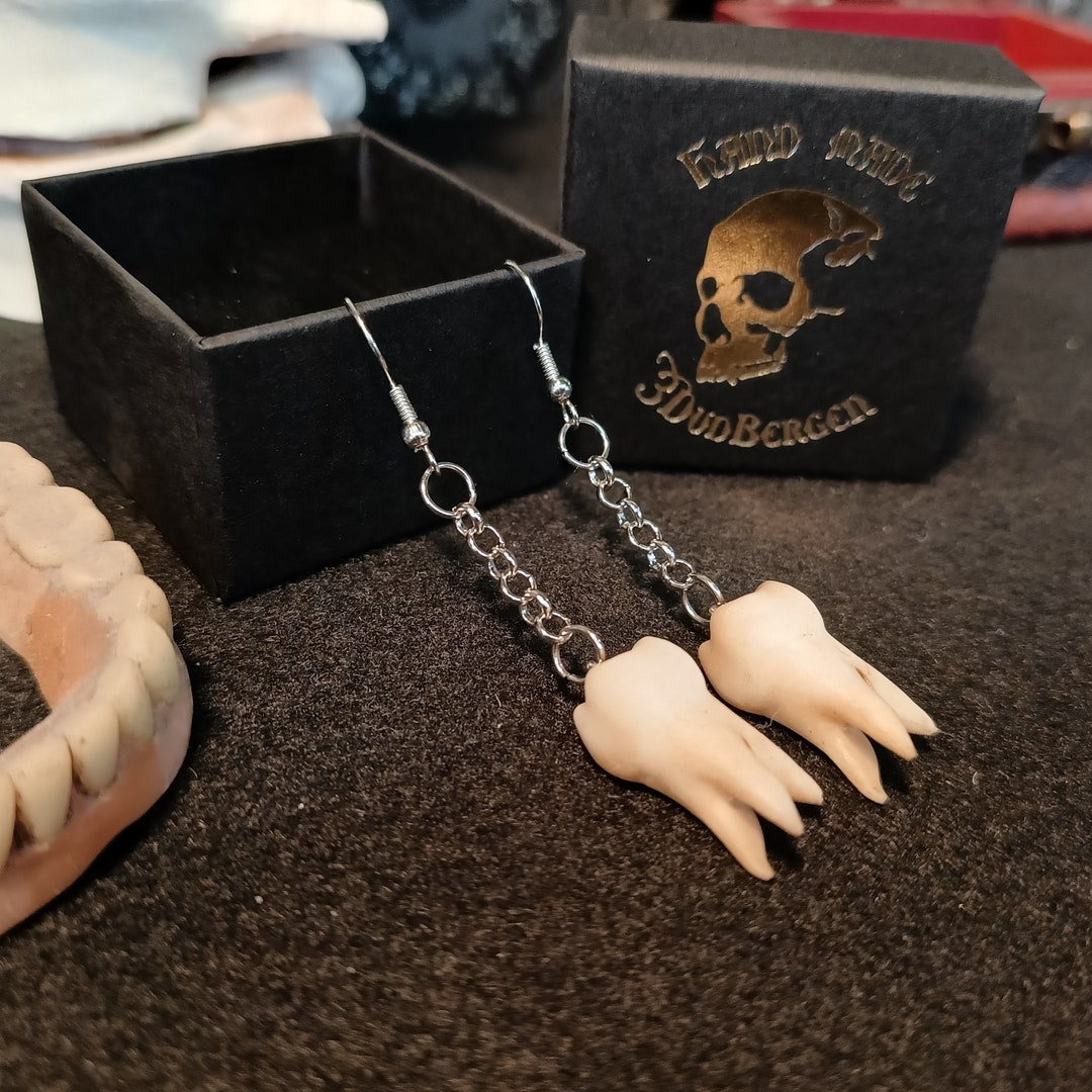 Pair of Human Teeth Earrings on Chain - Human Molar Earrings ...