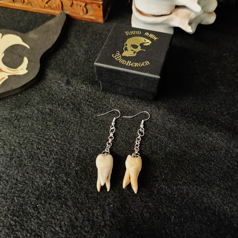 Pair of Human Teeth Earrings on Chain - Human Molar Earrings ...