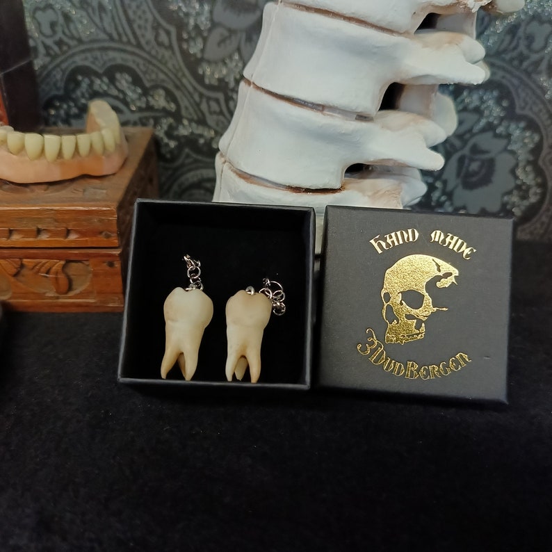 Pair of Human Teeth Earrings on Chain - Human Molar Earrings ...