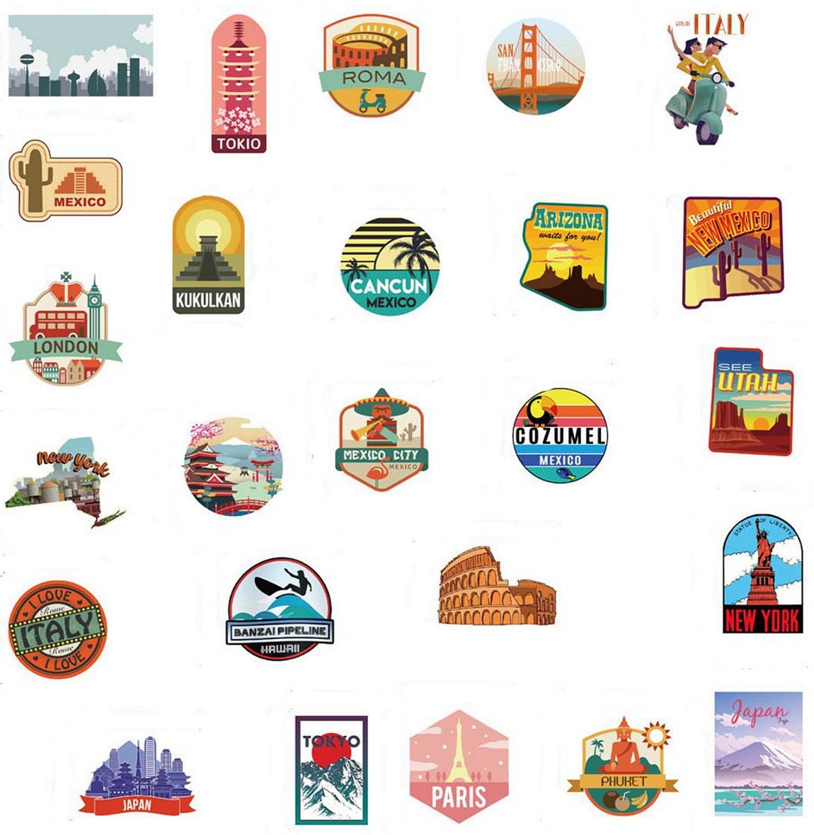 Global Travel Stickers Cities Countries Landmarks - Etsy