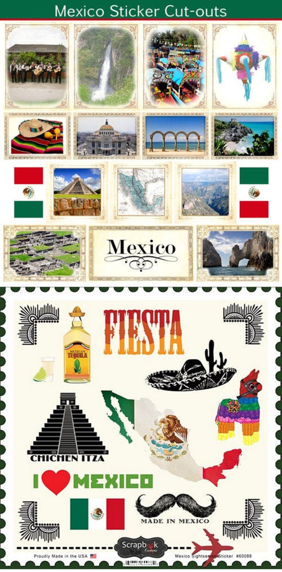 Vivid Mexico Stickers Sightseeing Icons & Images Map Flag Cancun ...