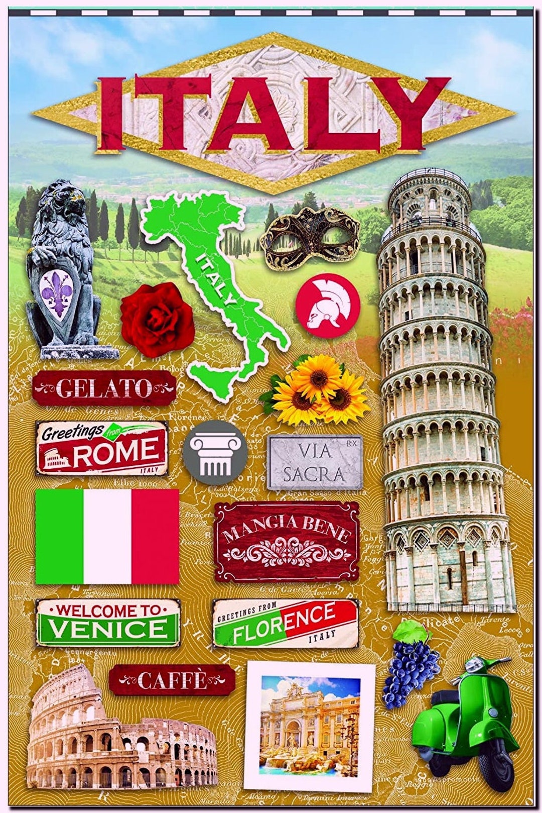 3D Italy Stickers by Paper House Rome Venice Italian Landmarks Foil ...
