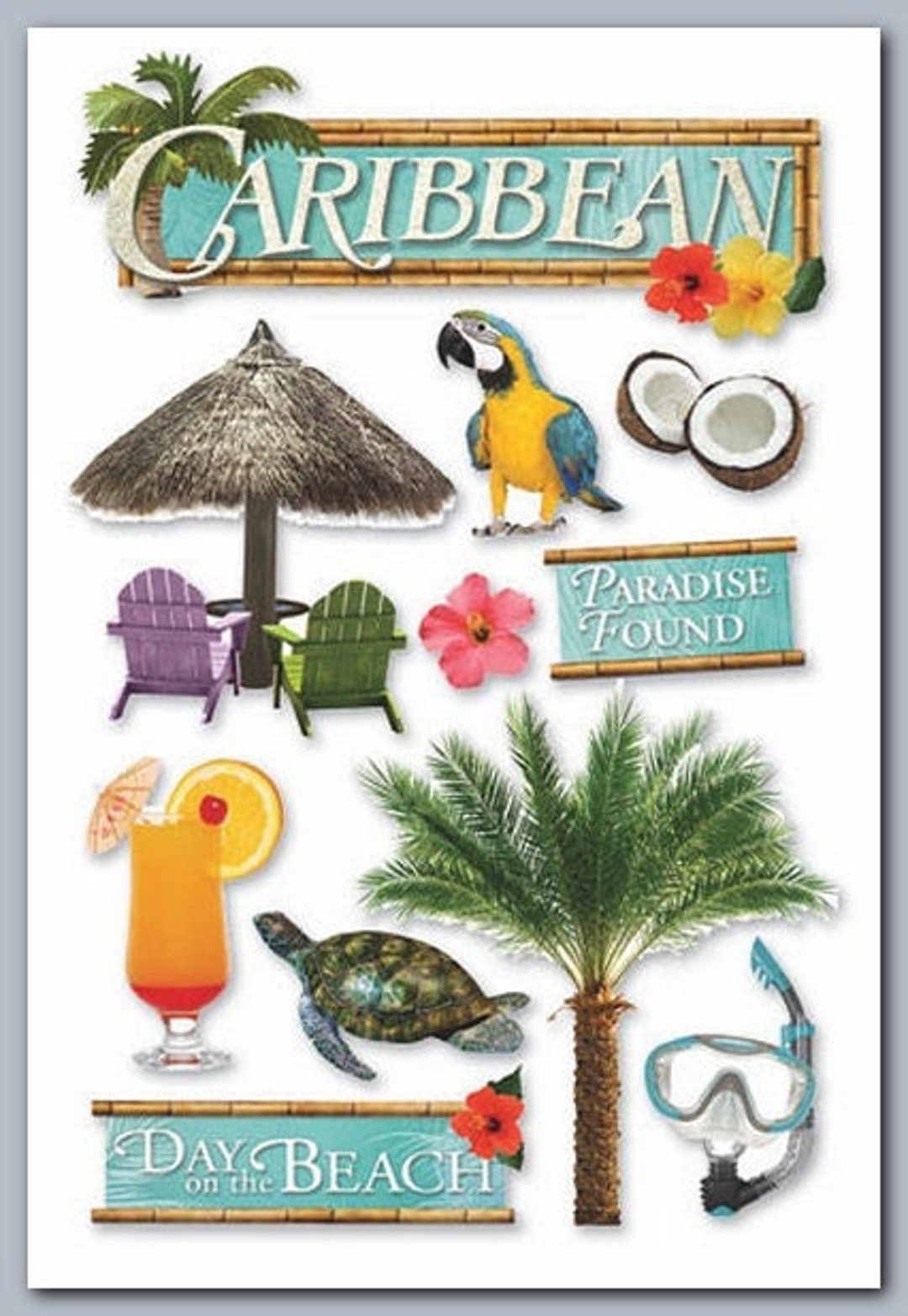 3D Caribbean Stickers by Paper House Emblems Landmarks Paradise Beach ...