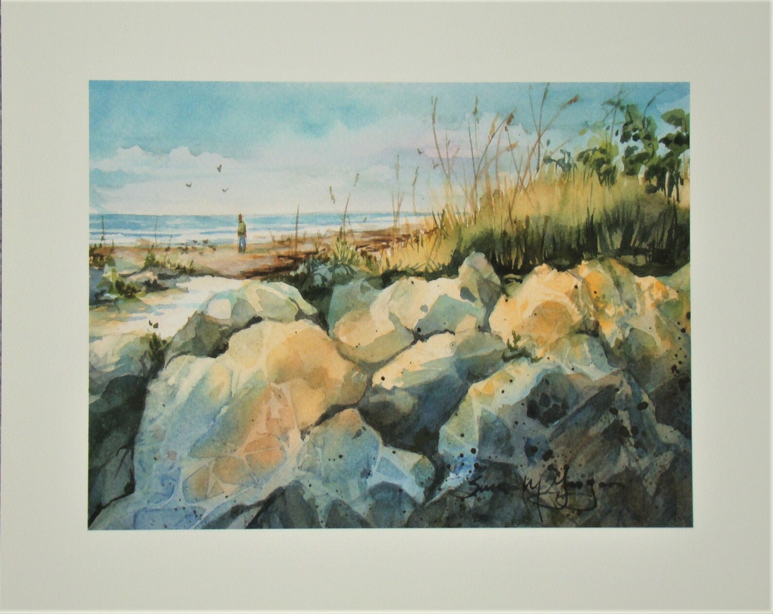Florida Beach Scene Watercolor Print Fine Art Print Rocky - Etsy