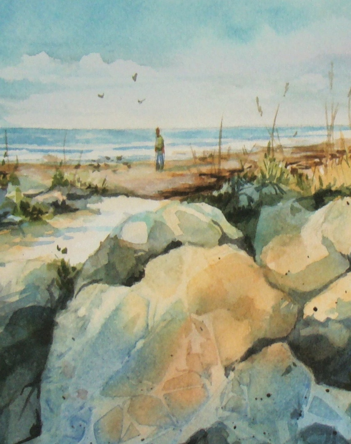 Florida Beach Scene Watercolor Print Fine Art Print Rocky - Etsy