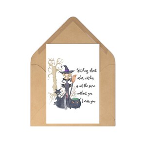 Miss You Card Witchy Card Witch Theme Long Distance Friendship for ...